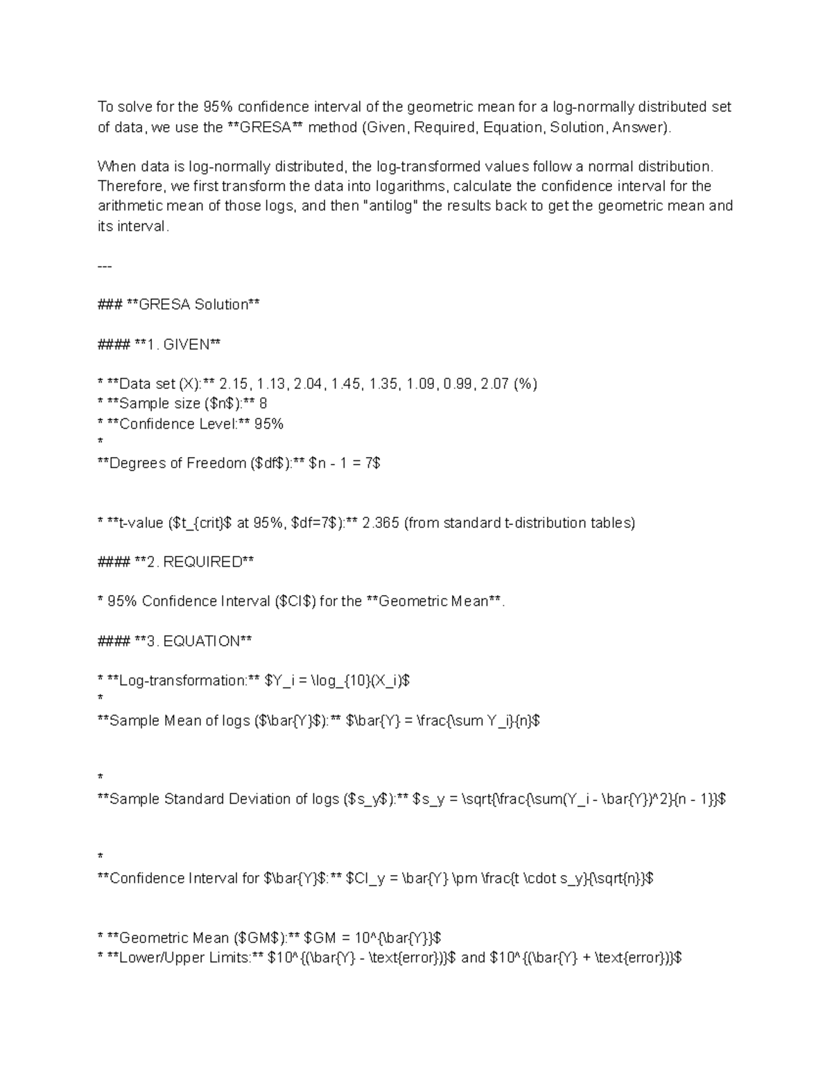 Confidence Interval for Geometric Mean - Lecture Notes (Stat 101) - Studocu