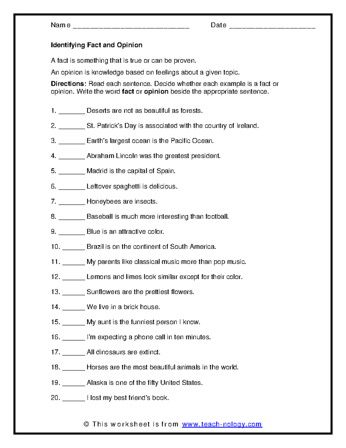 413203564 Fact vs Opinion Quiz Worksheet and Answer Key PDF - Studocu