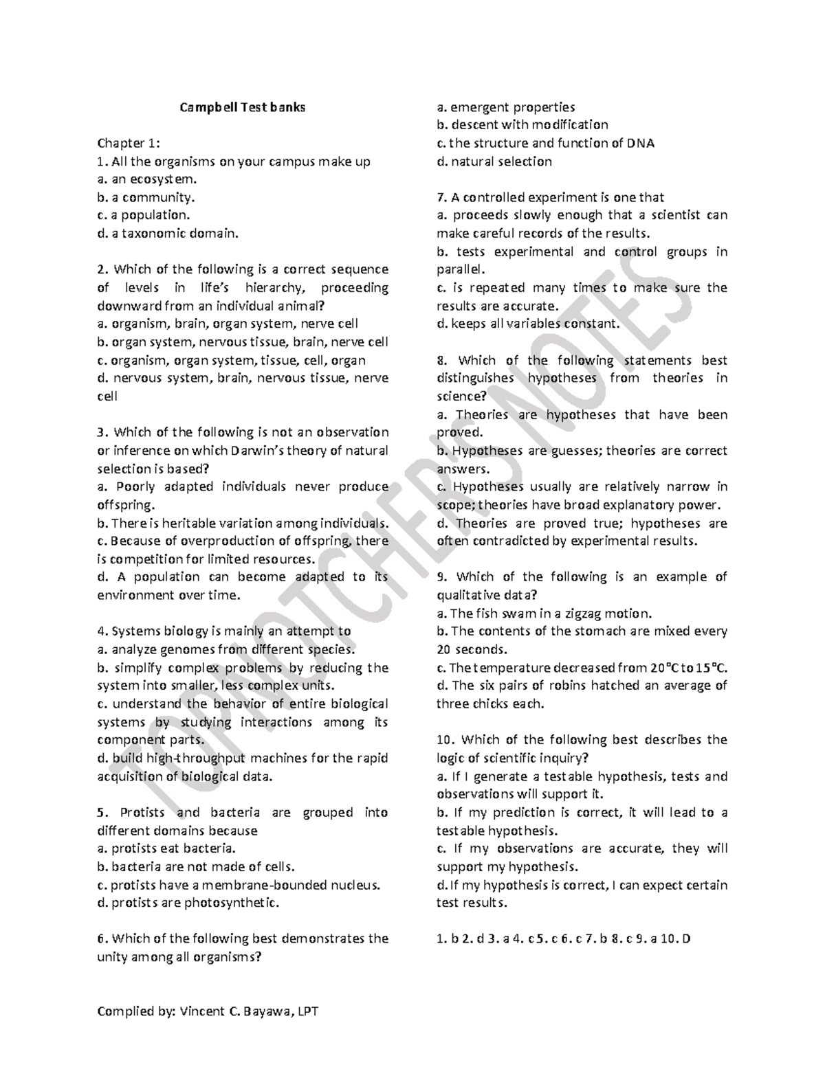 Campbell Biology Test Bank: Chapter 1-36 Questions and Answers - Studocu