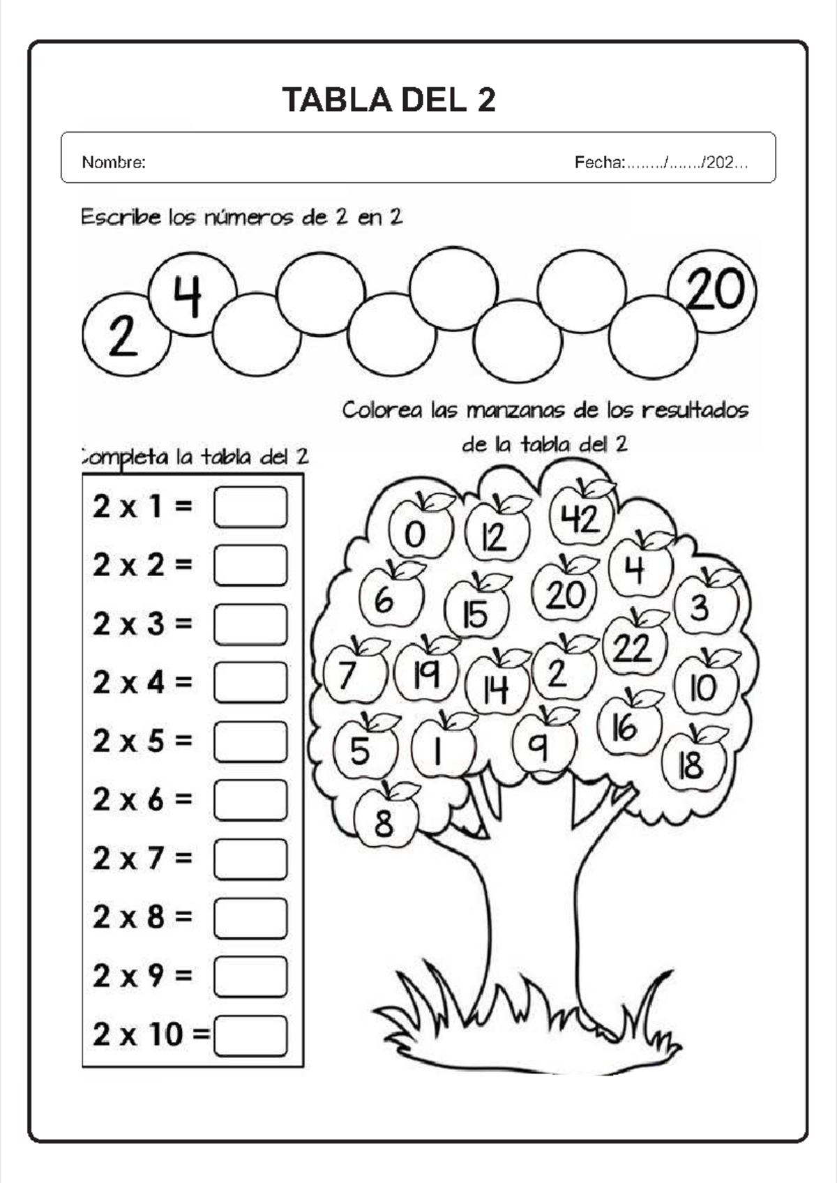 Práctica de Multiplicación: Tabla del 2 - Studocu