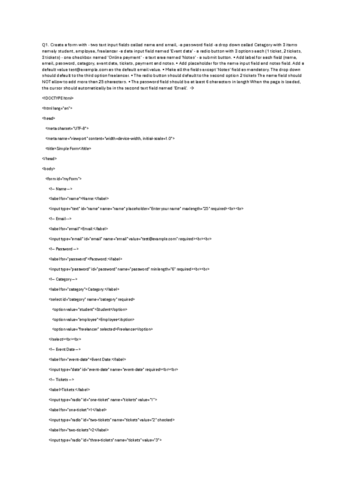 HTML Form Creation and Validation - Wc Prac - Ccc - Studocu