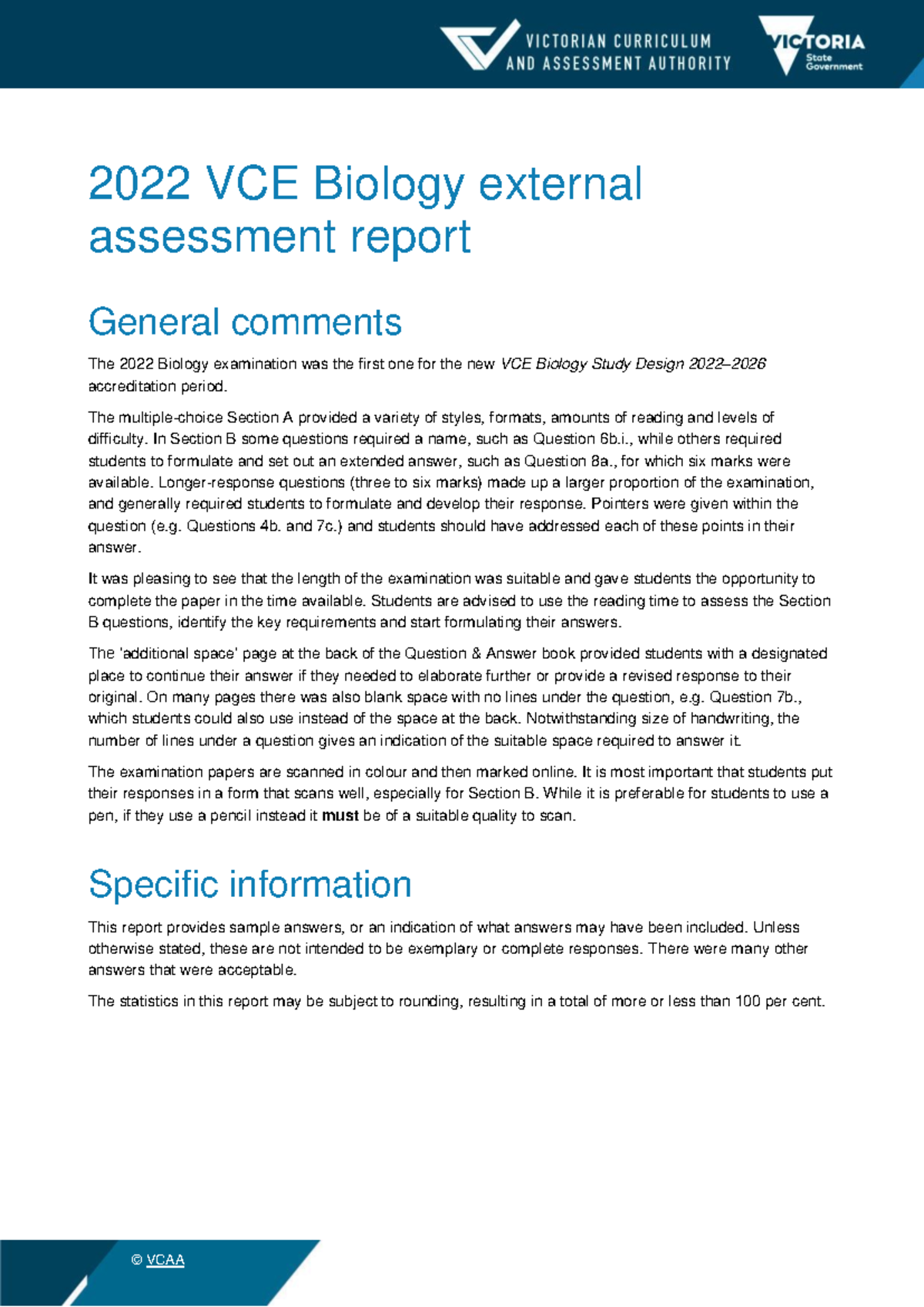 2022 VCE Biology External Assessment Report Insights - Studocu
