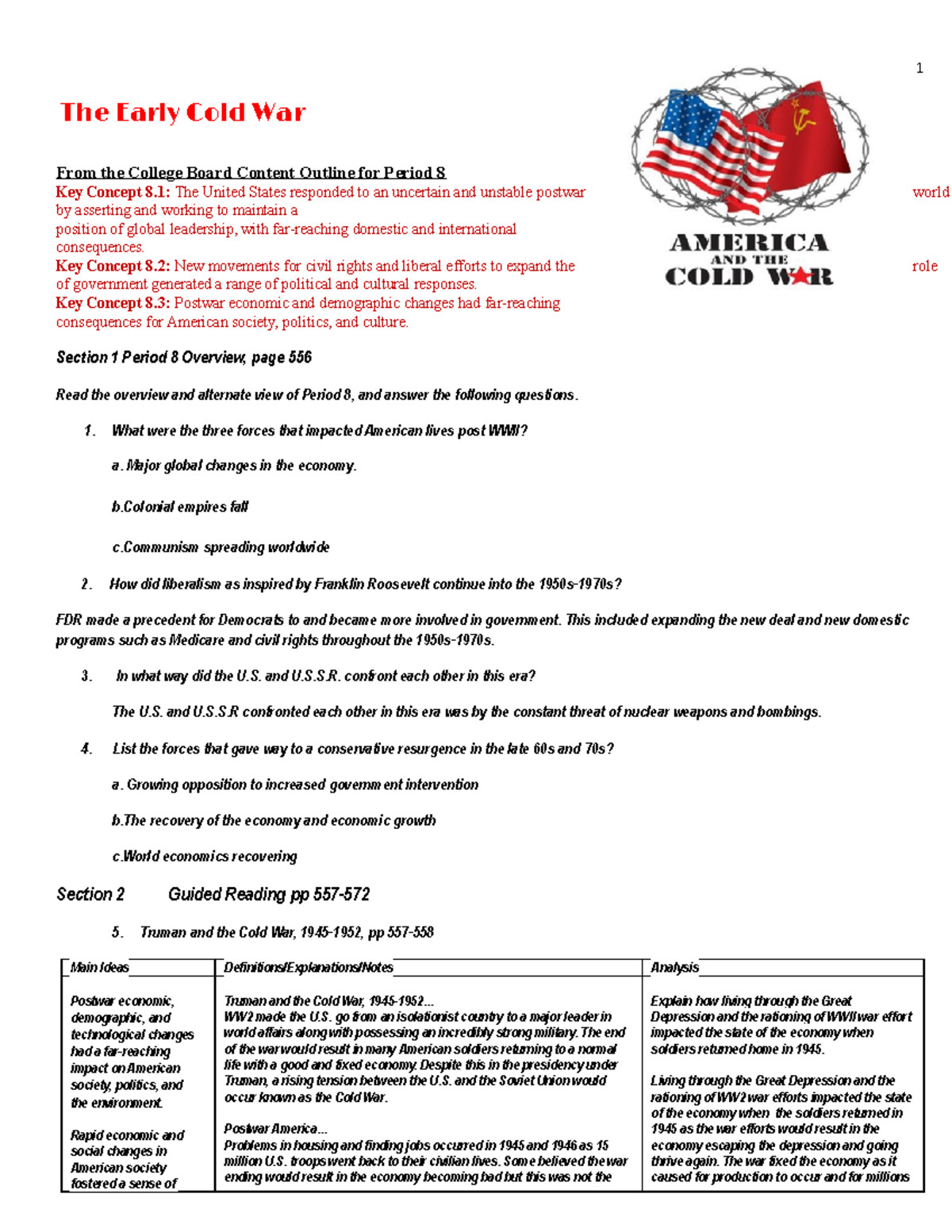 Amsco Ch 26 Reading Guide - The Early Cold War From the College Board ...