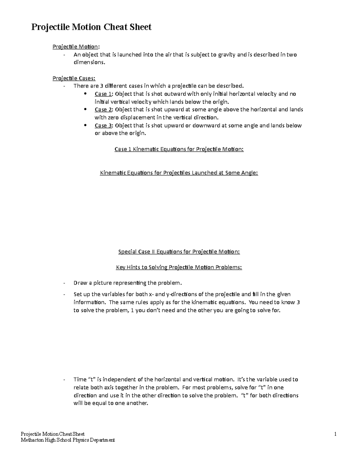 Physics 101: Projectile Motion Final Exam Cheat Sheet - Studocu