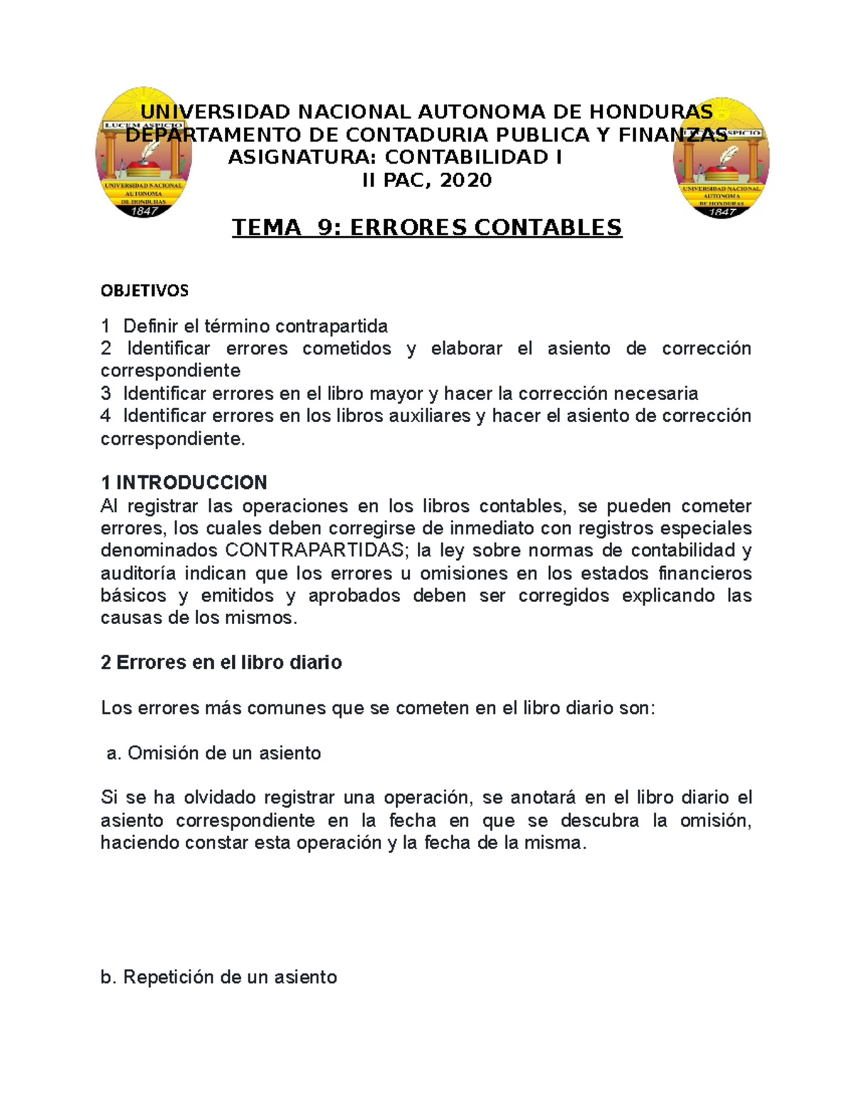 Errores Contables - Apuntes para Contabilidad I (II PAC, 2020) - Studocu