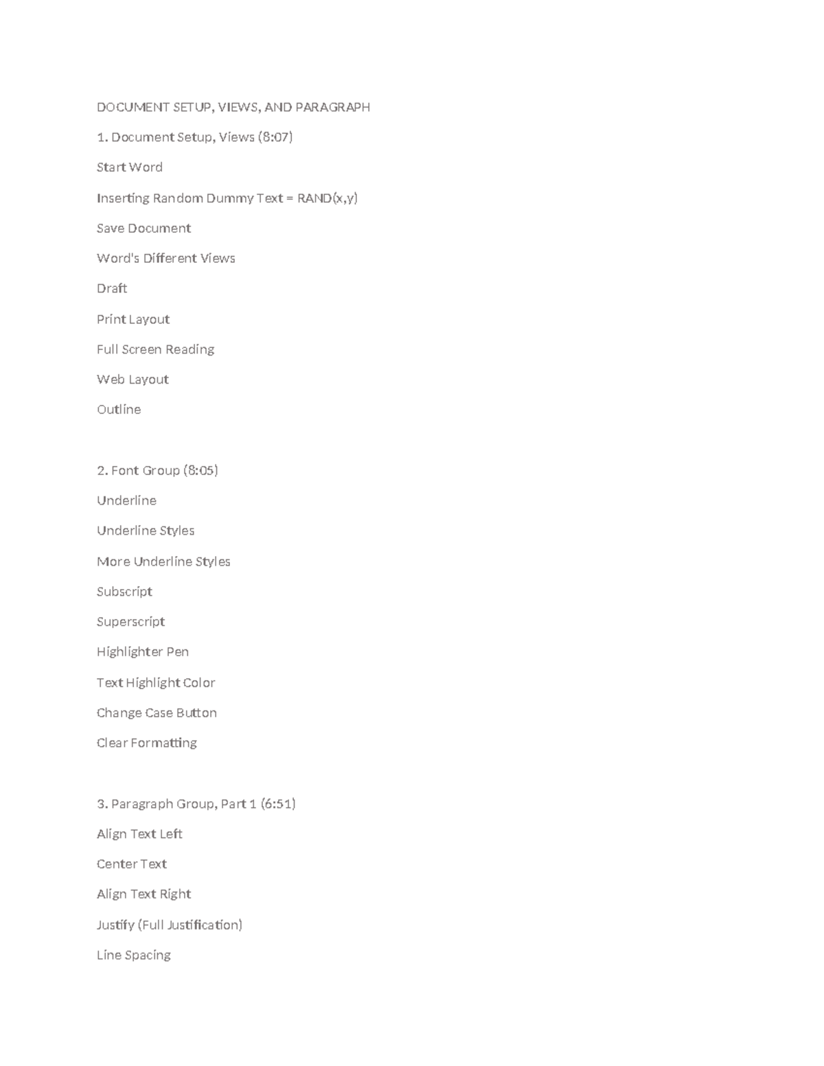 Document Setup - ms. word - DOCUMENT SETUP, VIEWS, AND PARAGRAPH 1. Document Setup, Views (8:07 ...
