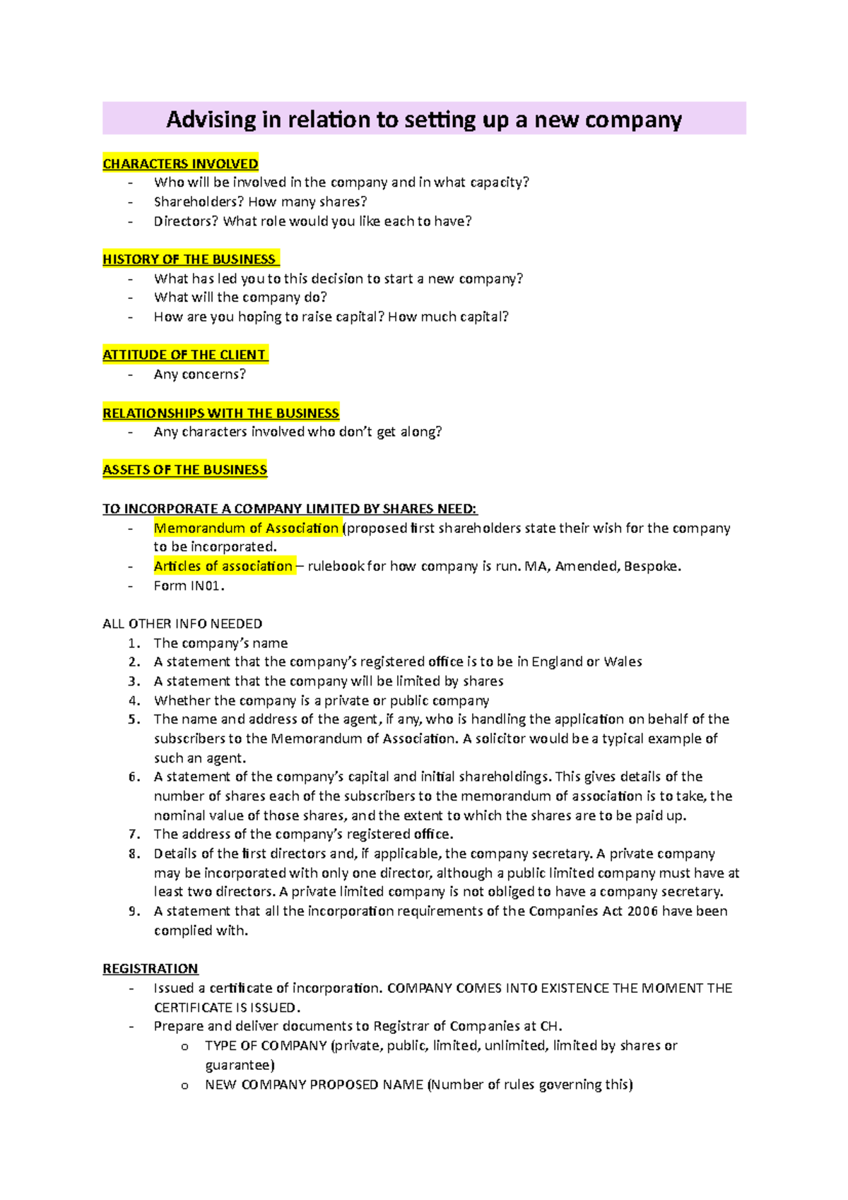 Company Law Interview Assessment Revision - Key Considerations - Studocu
