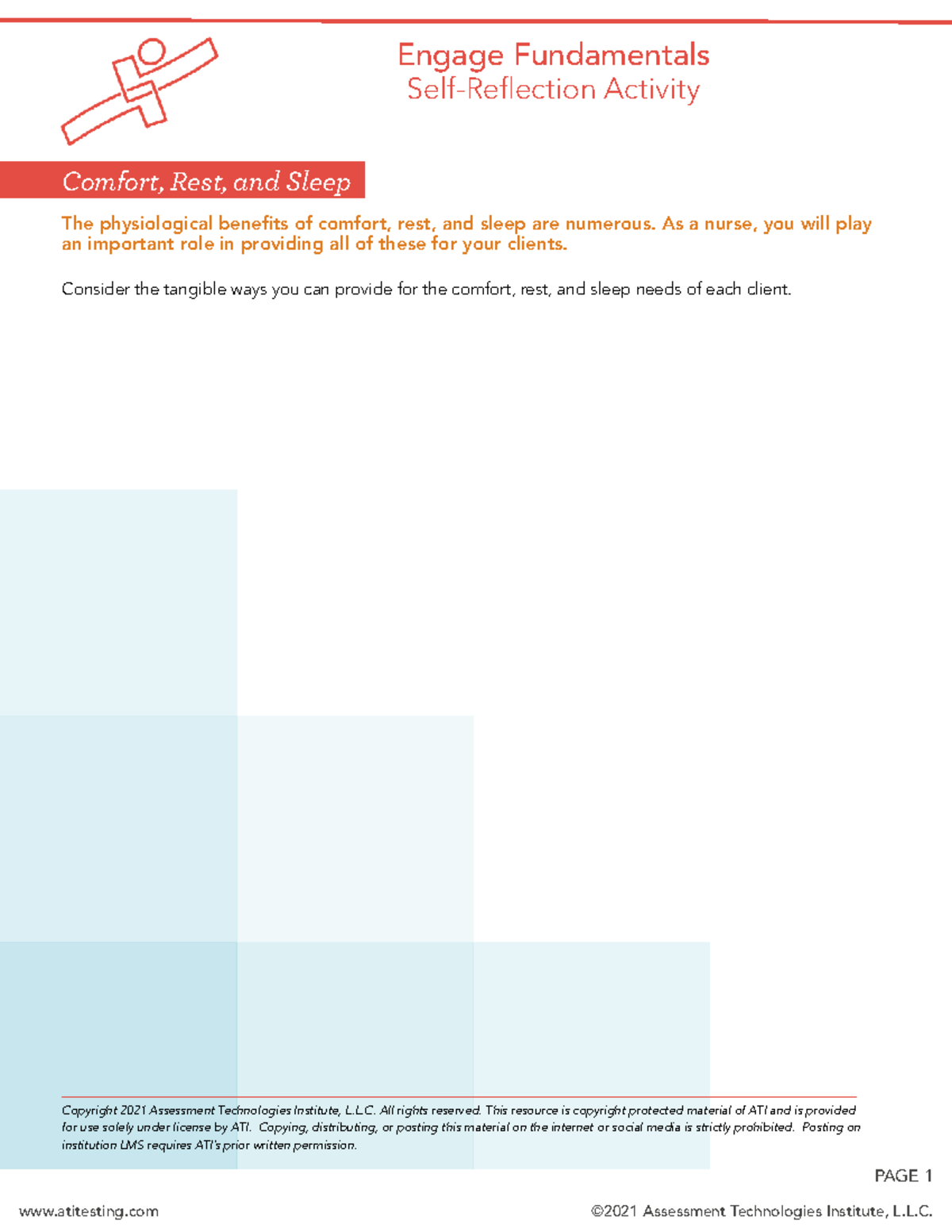Engage Fundamentals: Comfort, Rest, and Sleep Reflection Activity - Studocu