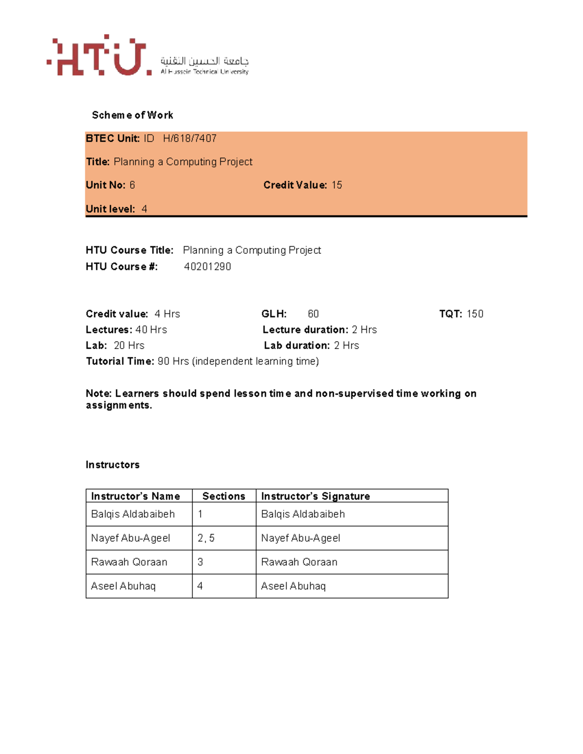 Scheme of Work: Planning a Computing Project (BTEC Unit 6) - Studocu