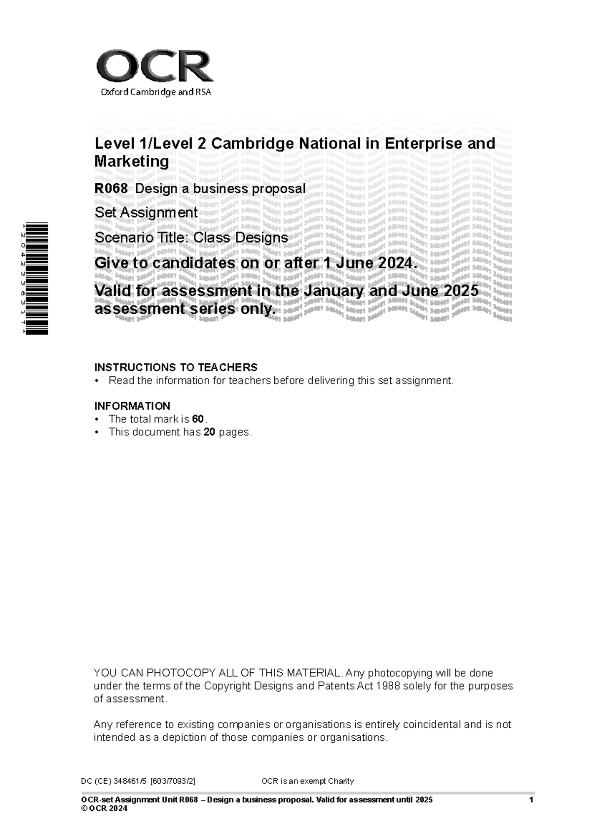 OCR R068: Business Proposal Design Assignment for Class Designs - Studocu