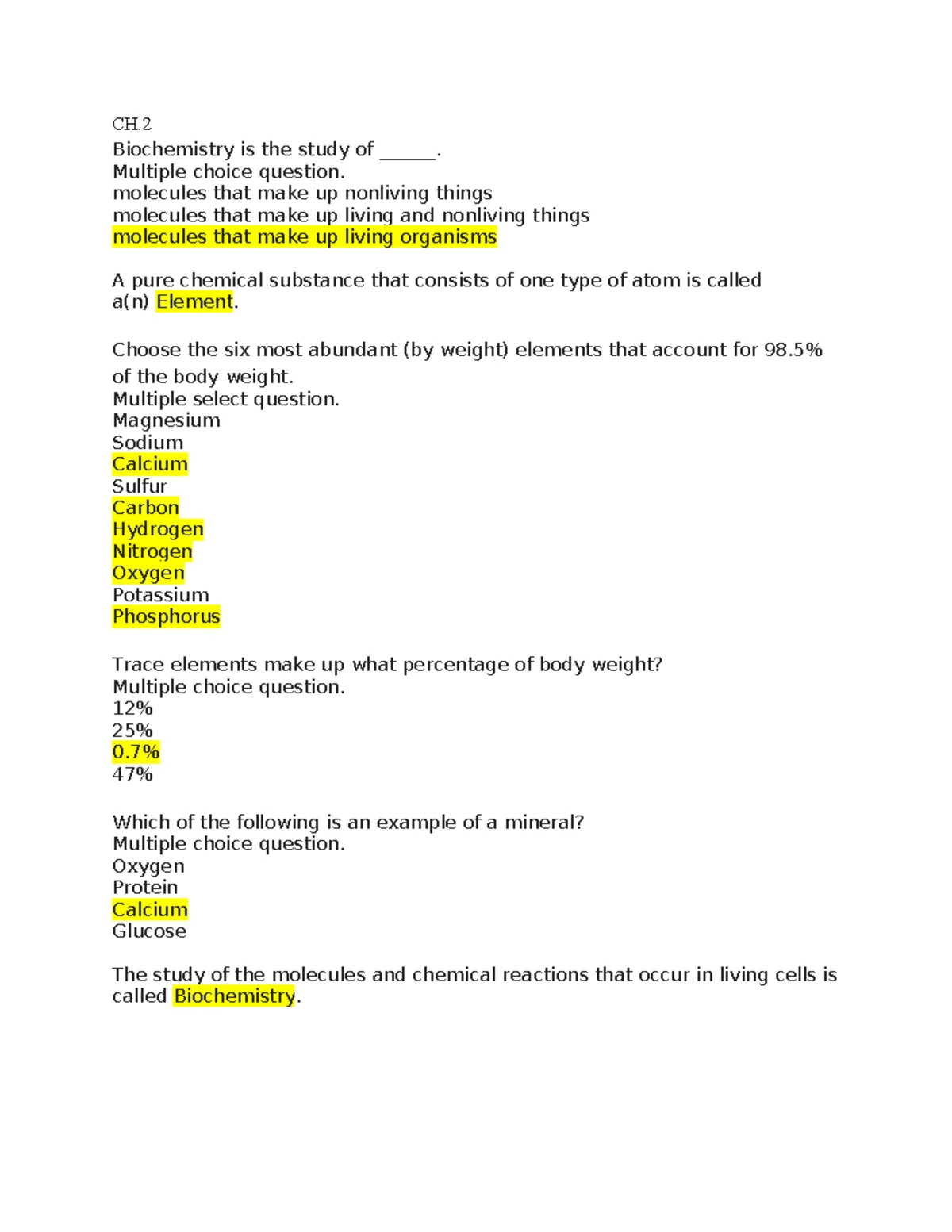 CH3 A&P 1 Quiz Question Bank: Cell Structure & Transport Mechanisms ...