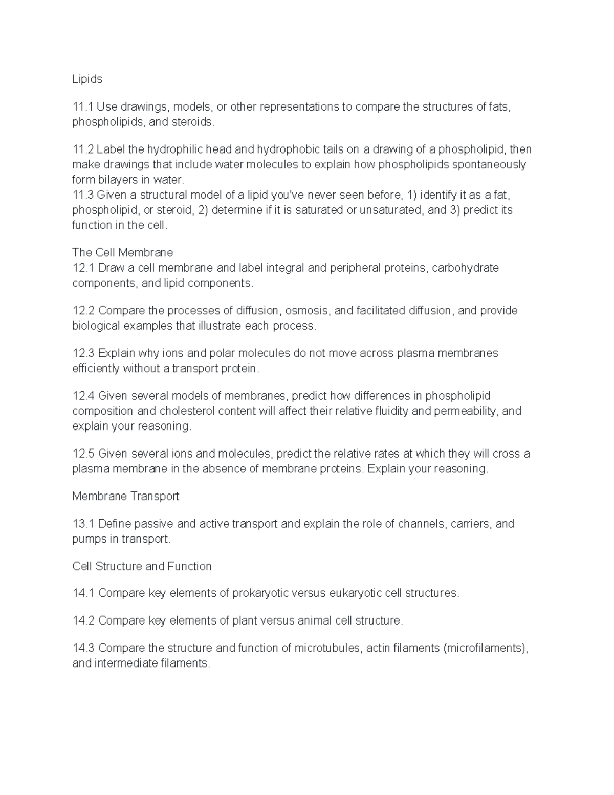 Biology 101 Membrane Structure Function Exam Notes Studocu