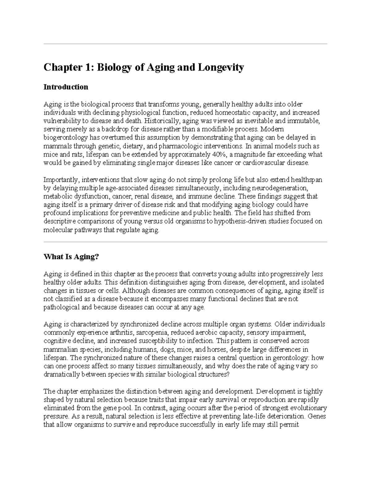 Chapter 1 Summary: Biology of Aging & Longevity (Hazzard's Geriatric ...