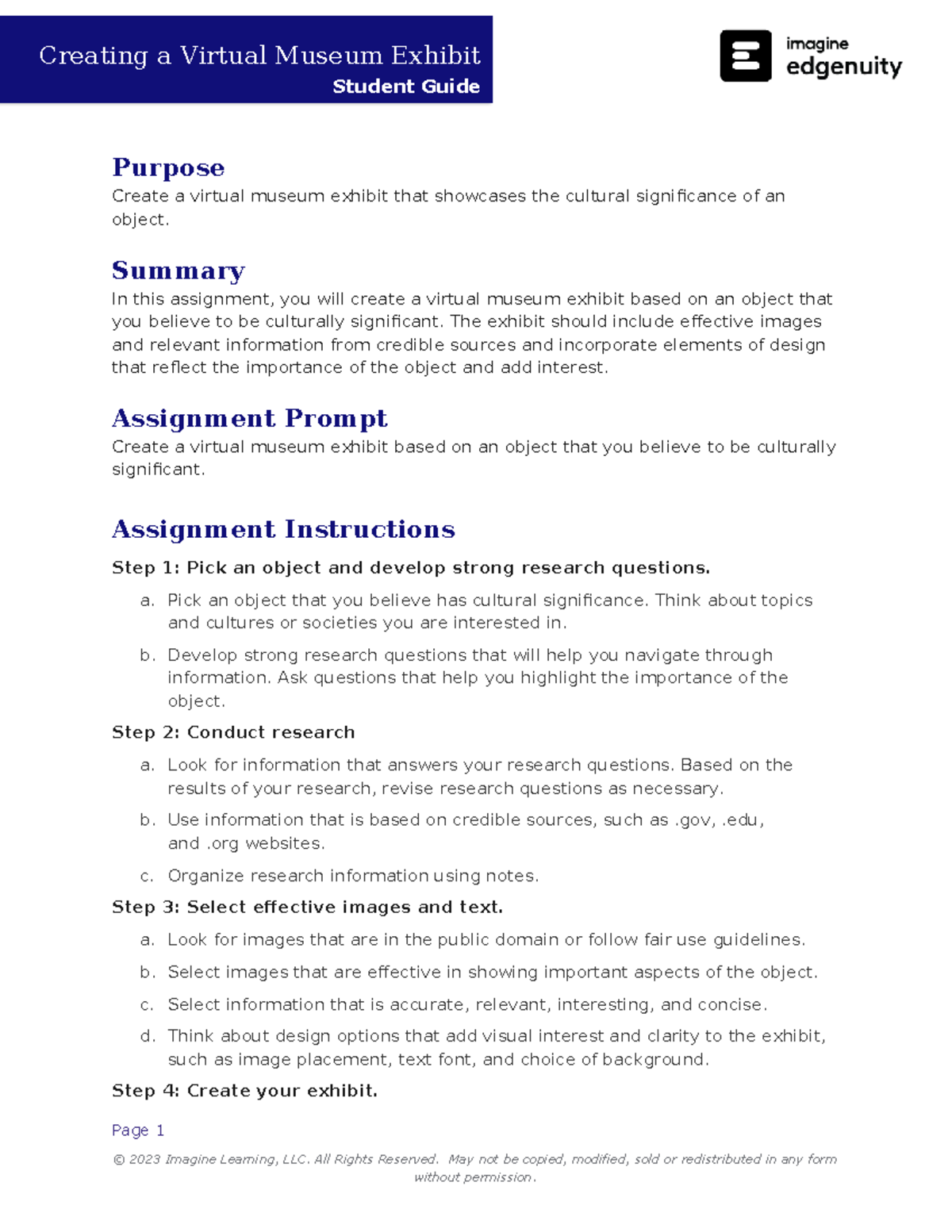 CULT 201: Virtual Museum Exhibit Student Guide for Cultural Objects ...