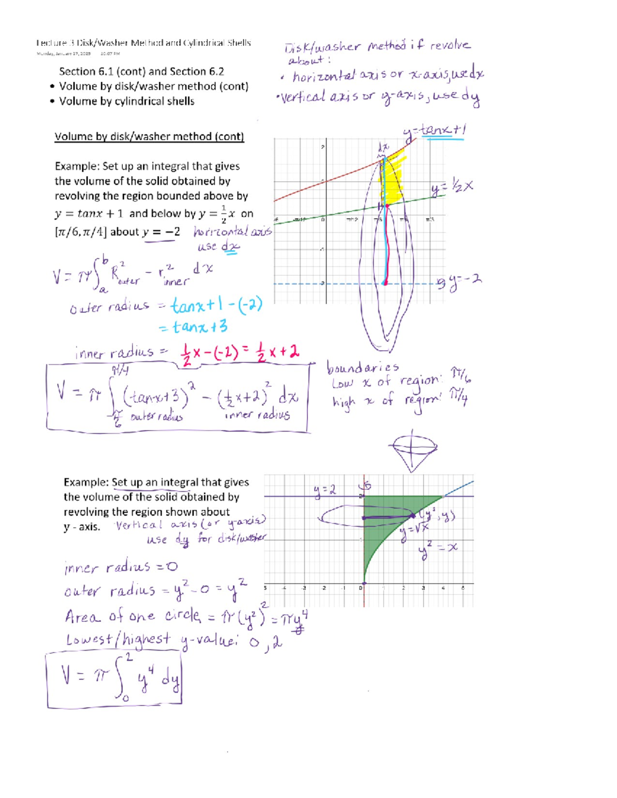 Lecture 3: Volumes of Revolution and Cylindrical Shell Integrals - Studocu