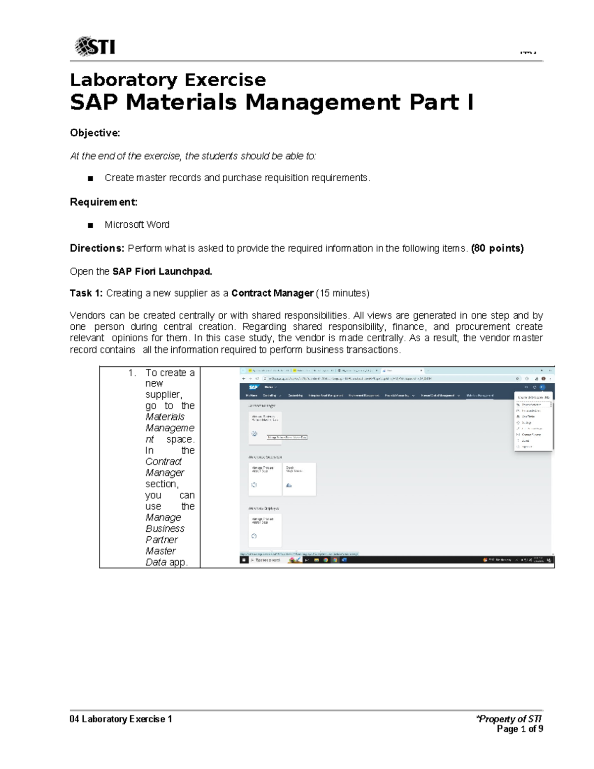 SAP MM Part I - Lab Exercise Instructions and Key Notes - Studocu