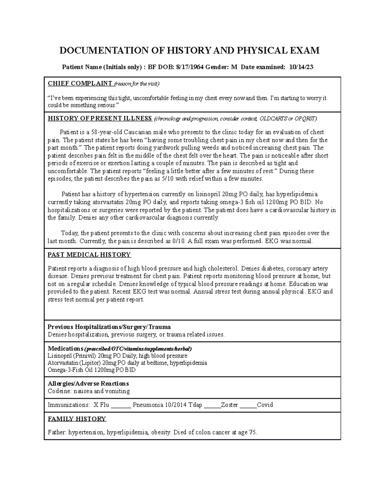 Brian Foster - Shadow Health information - DOCUMENTATION OF HISTORY AND PHYSICAL EXAM Patient ...