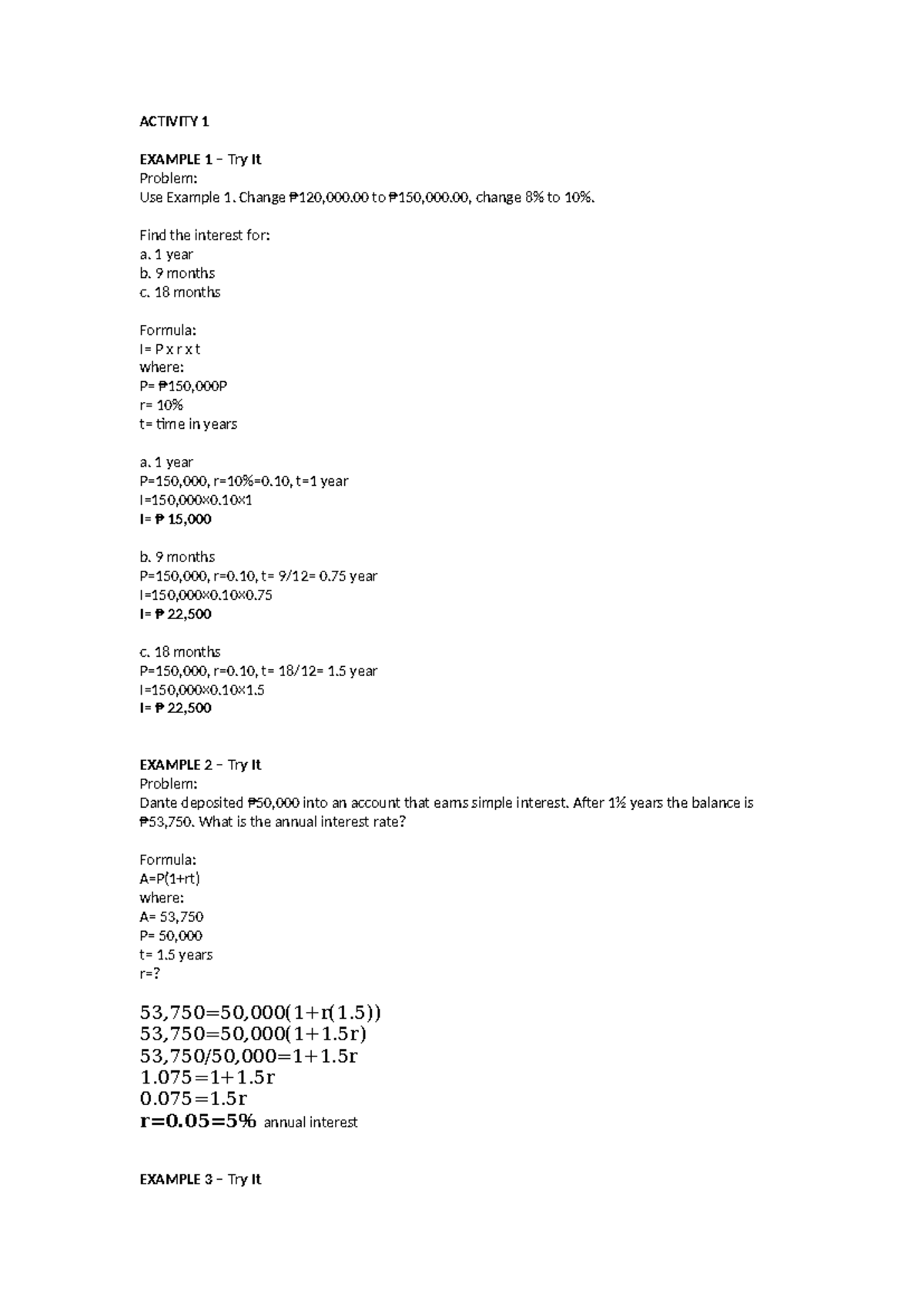 Activity 1 - Solving Percentage Problems in Simple Interest - Studocu