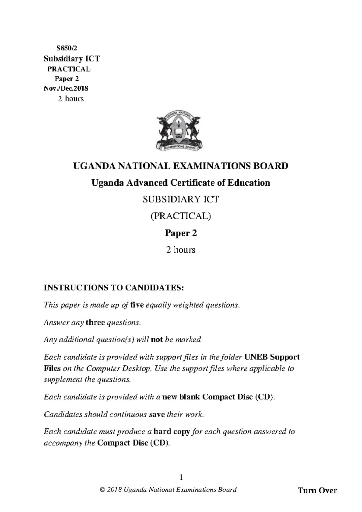 Subsidiary ICT Practical Exam S850-2 Nov/Dec 2018 Guidelines - Studocu