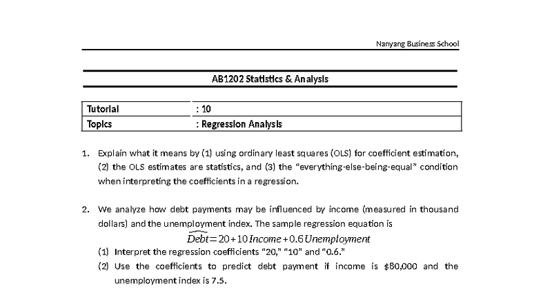 Questions week 10 - tutorial qn - Nanyang Business School AB1202 ...