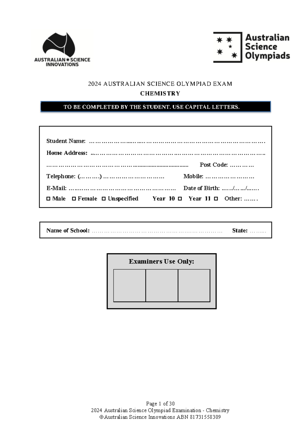 2024 ASO CHEMISTRY EXAM QUESTIONS AND INSTRUCTIONS - Studocu