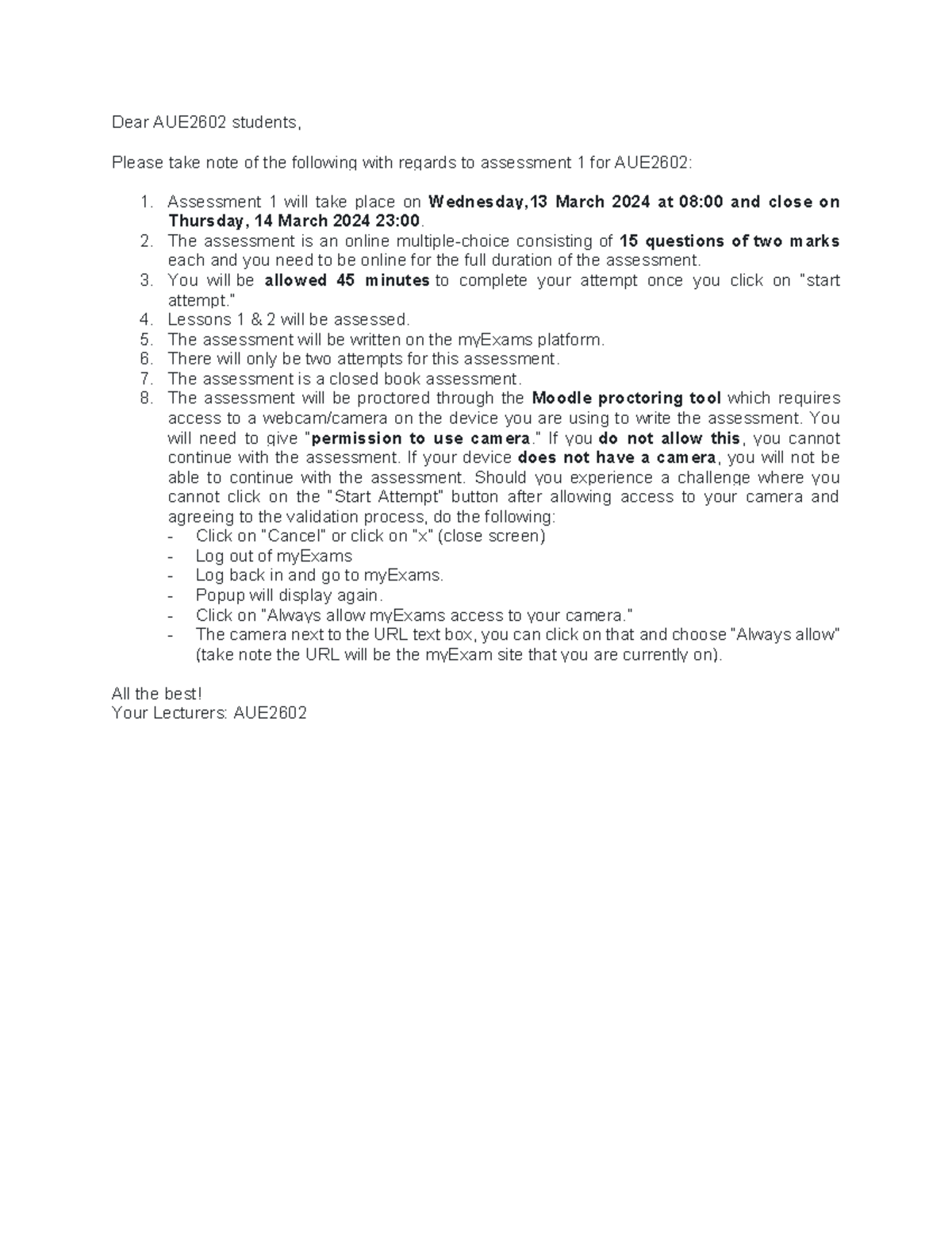 AUE2602 Assessment 1 - Important Feedback & Guidelines - Studocu