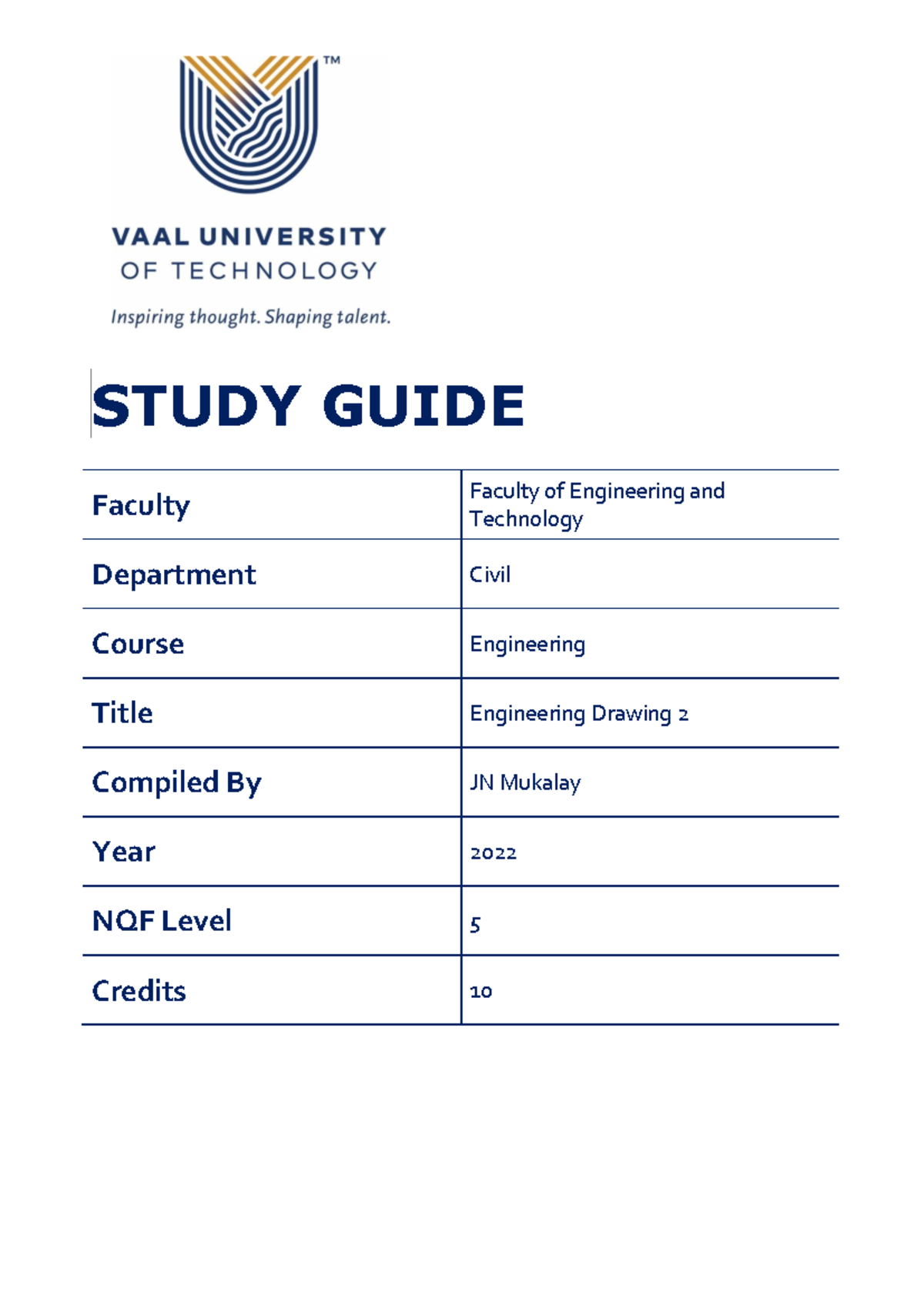 Engineering Drawing 2 Study Guide - Course Code: ENG-DRW2-2022 - Studocu