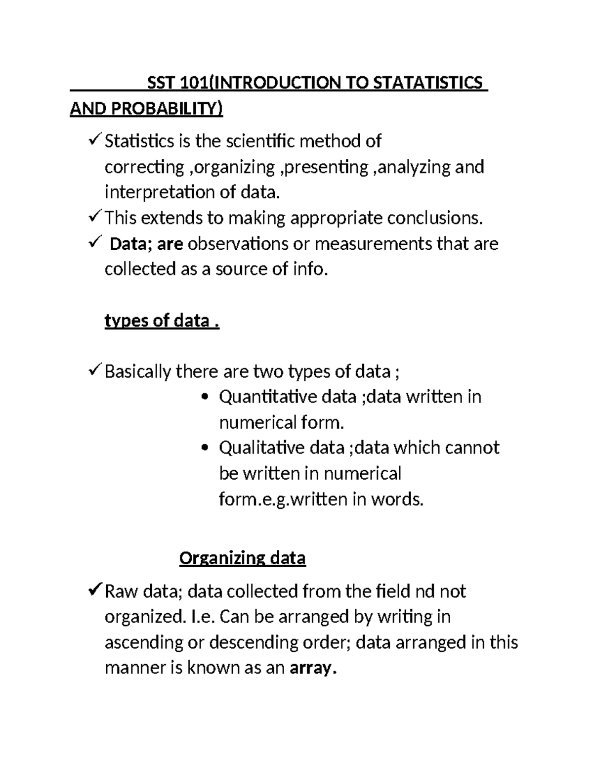SST 101 - Intro to Statistics and Probability: Key Concepts & Data Handling - Studocu