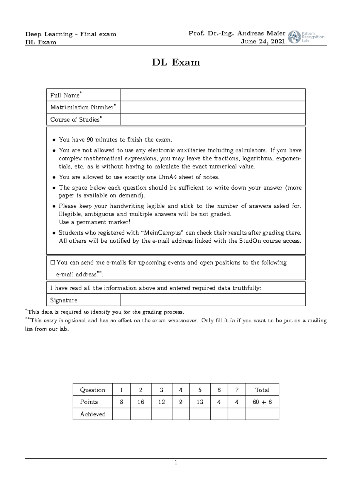 DL Exam - Deep Learning Final Exam WS 2020 2021 (9) - Studocu