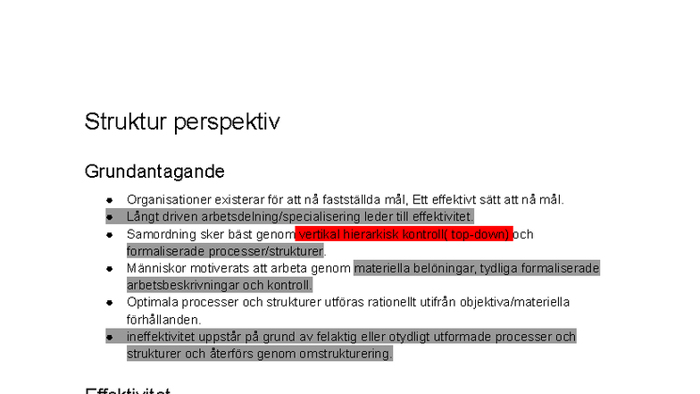 Strukturperspektiv och Effektivitet i Organisationer: Sammanfattning av ...