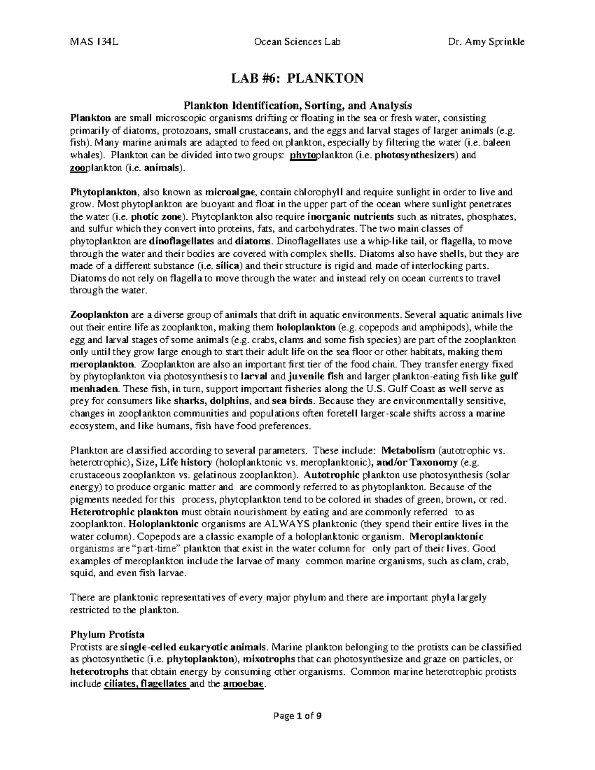 Lab #6: Updated Plankton Identification & Analysis F 22-1 - Studocu