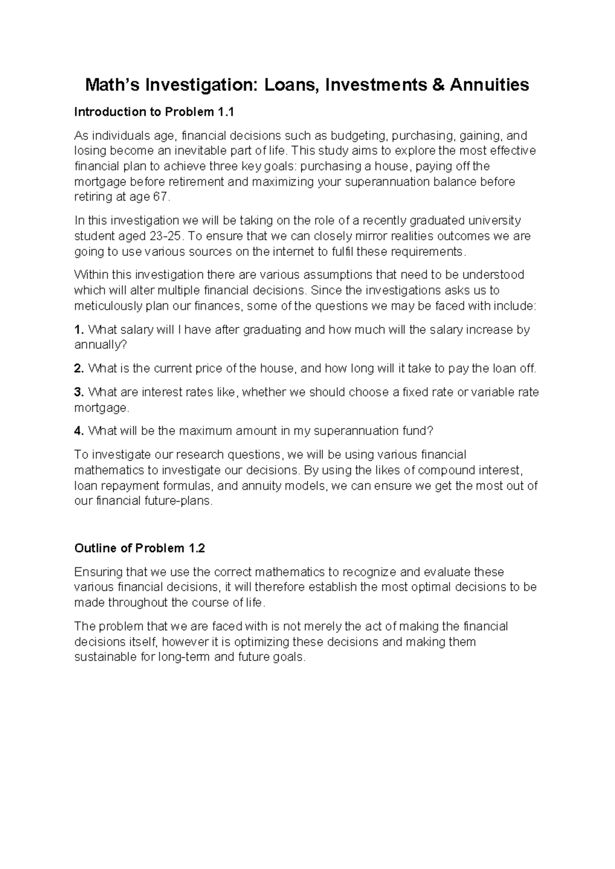 Math Investigation: Loans, Investments & Annuities Analysis - Studocu