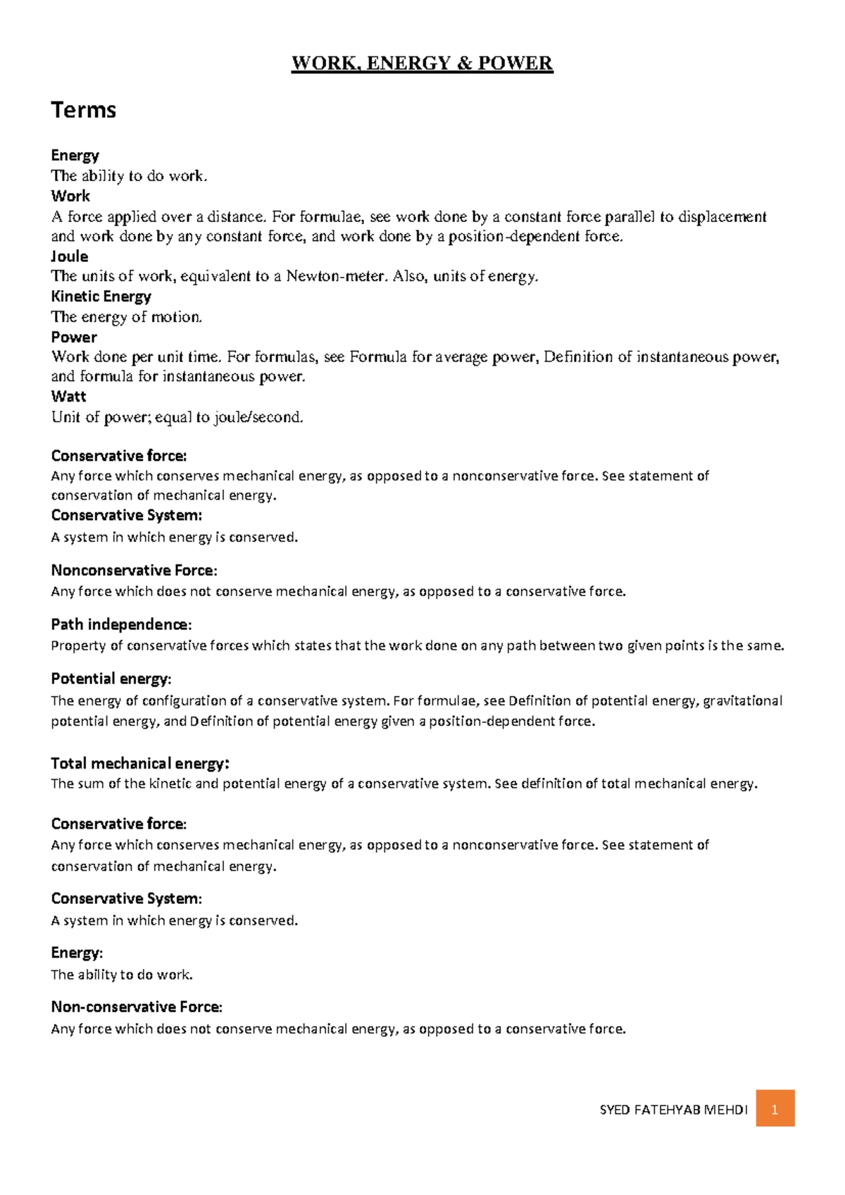 Physical Science Gr 12 - Work, Energy & Power Theory Notes - Studocu