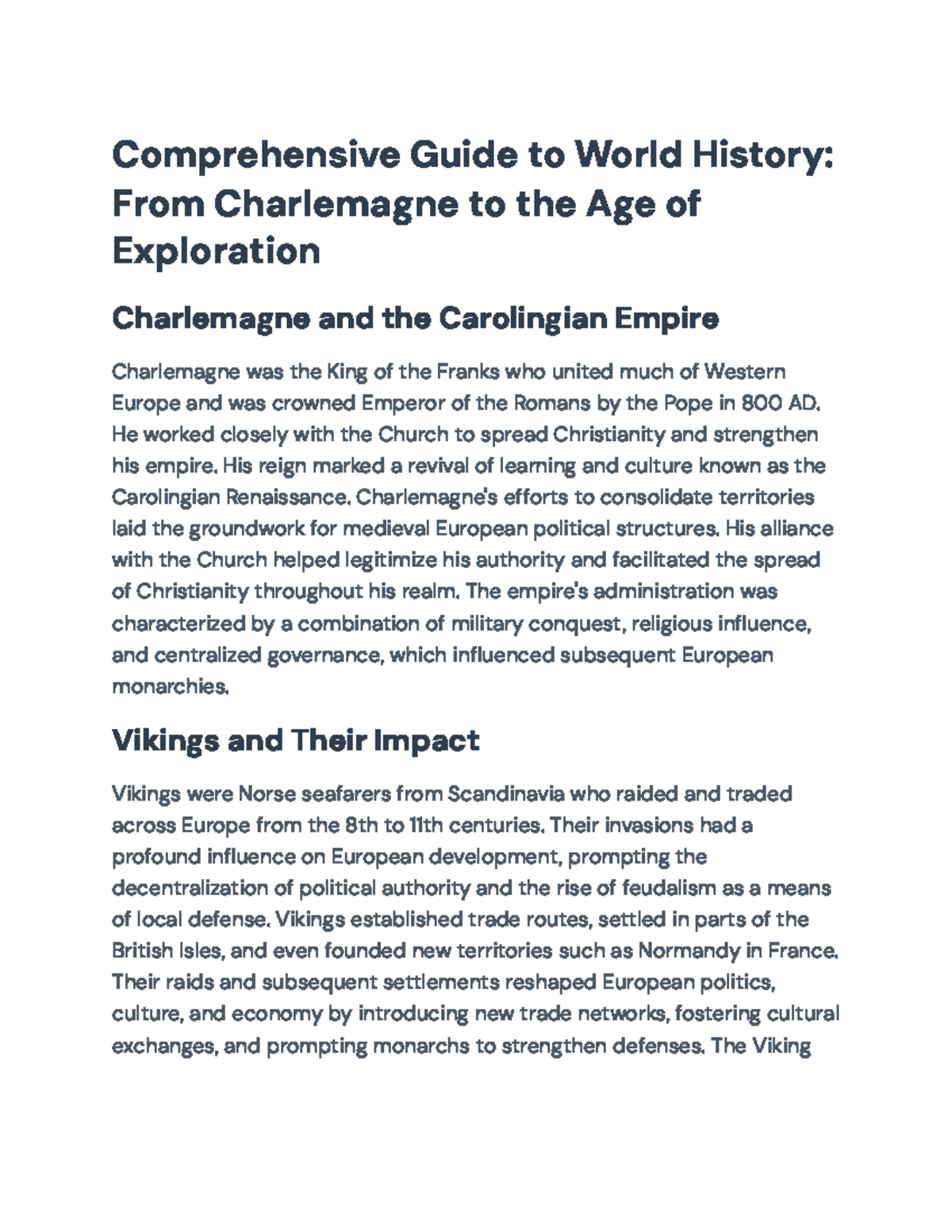Comprehensive Guide to World History: Charlemagne to Exploration - Studocu