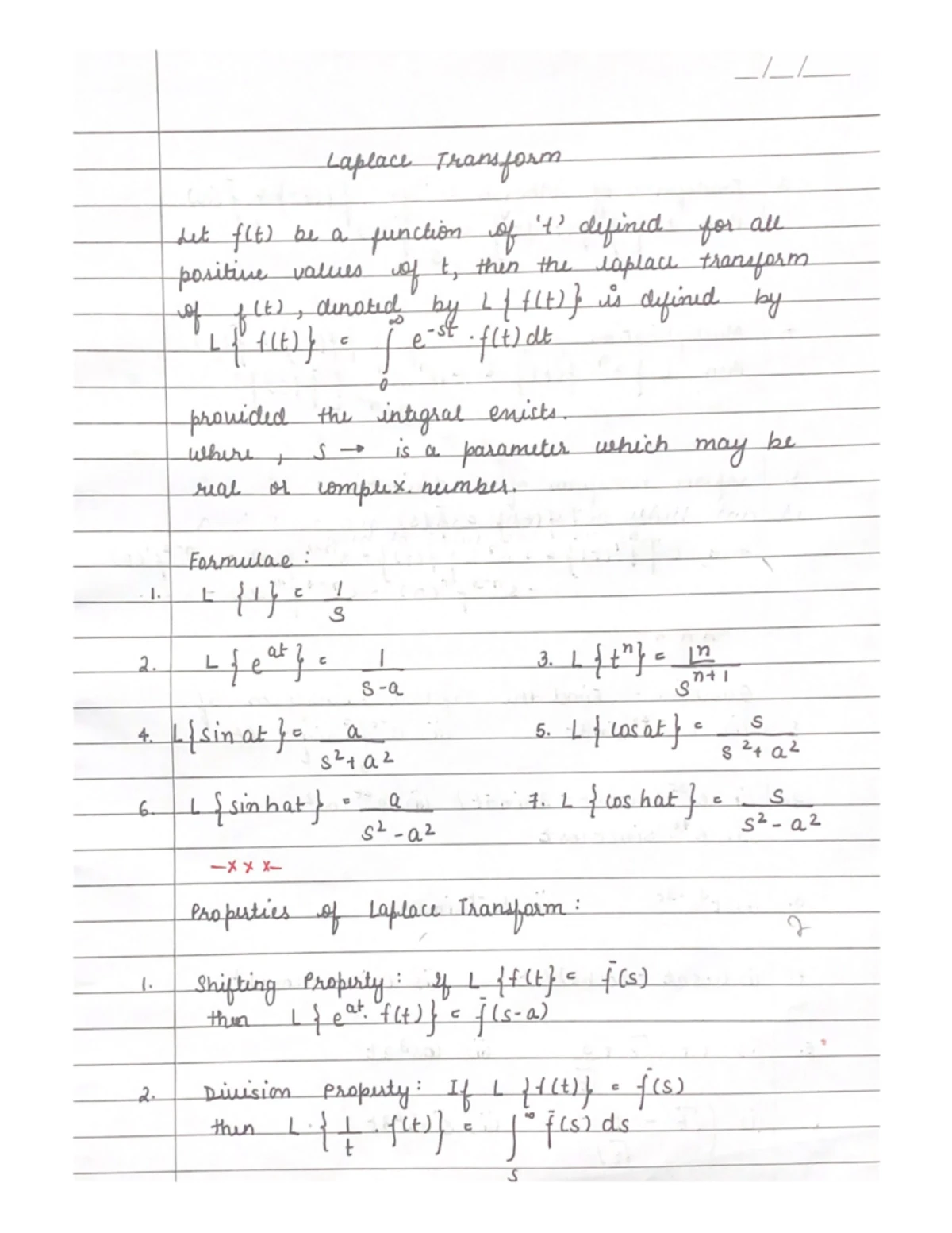 Formula Sheet for Laplace Transform - Course Code: 1 - Studocu