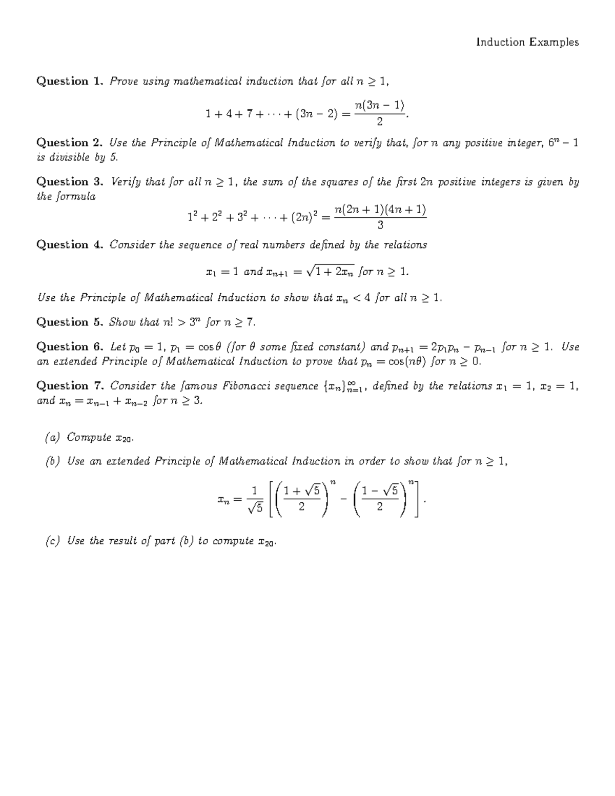 Induction Examples-Questions - Prove using mathematical induction that ...