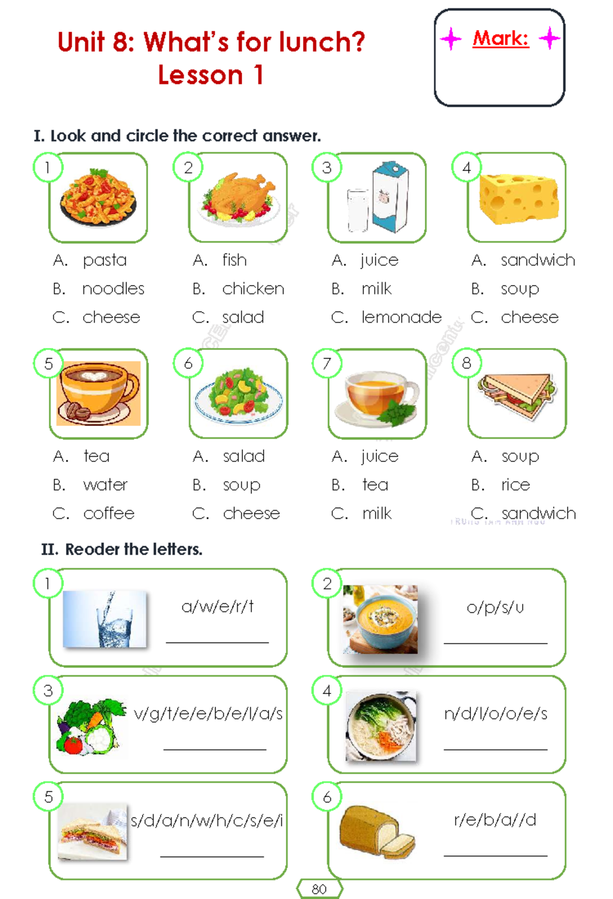 Unit 8: Lunch Choices - Lesson 1 Activities and Exercises - Studocu