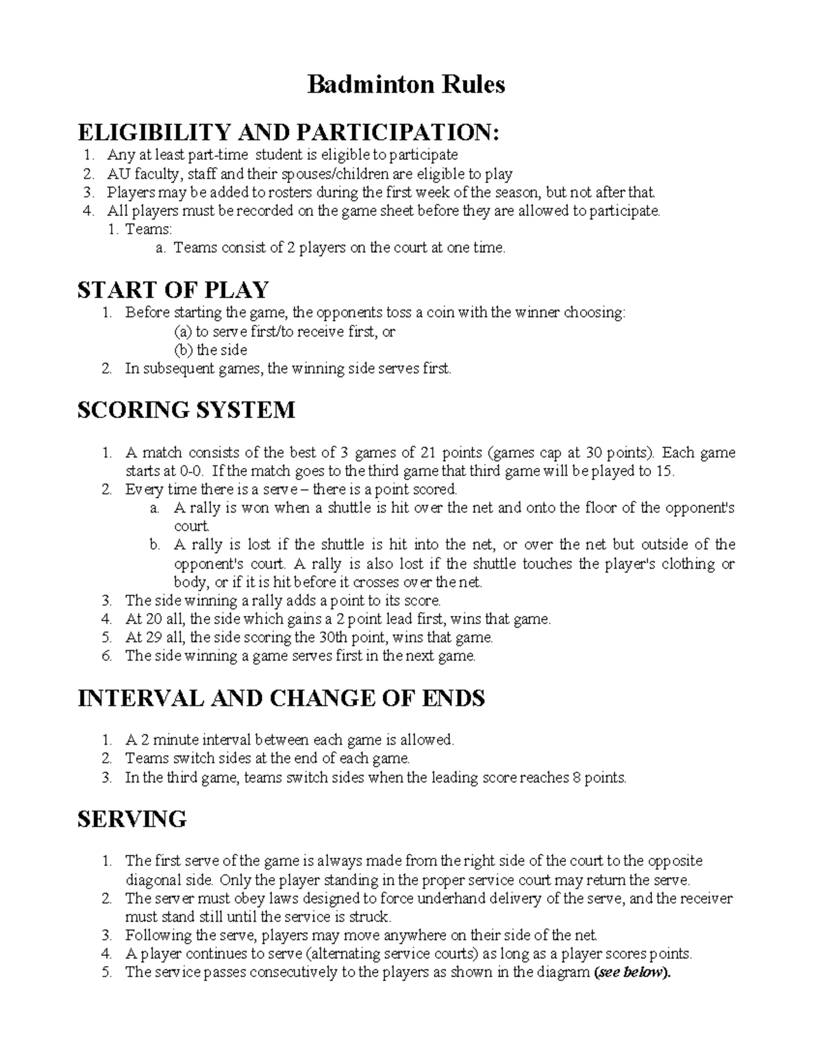 Badminton Rules for Beginners: Eligibility & Gameplay Guidelines - Studocu
