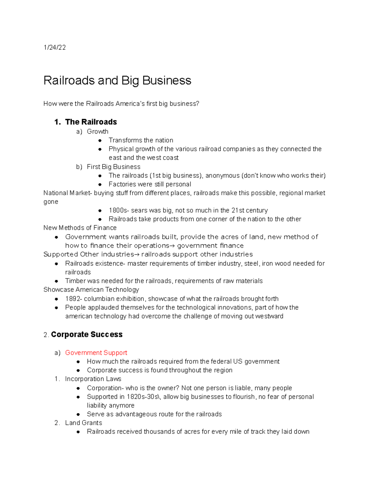 Railroads and Big Business - 1/24/ Railroads and Big Business How were ...