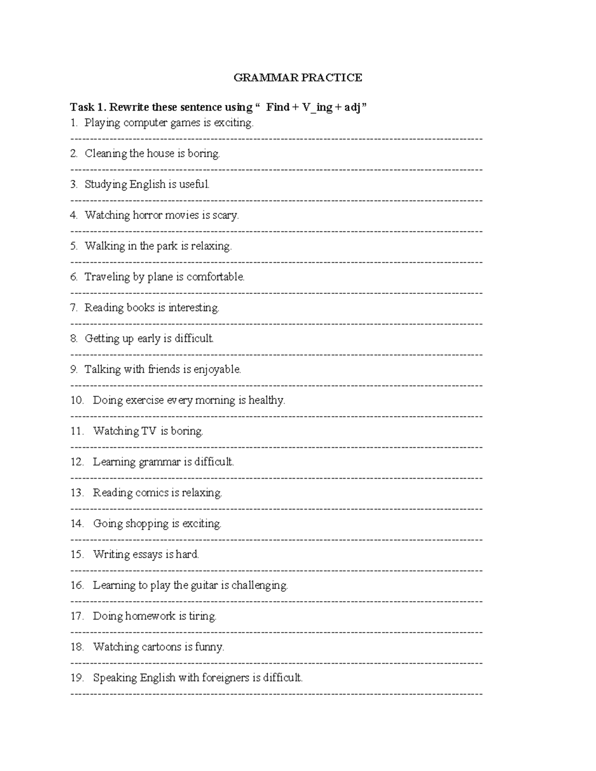 Grammar Practice: V-ing Sentences & Verb Tenses Tasks - Studocu