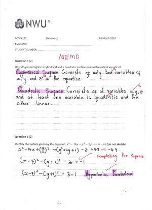 MTHS211 Tutoriaal 5 2025 - MTHS211 Tutoriaal 5 / Tutorial 5 10-14/03 ...