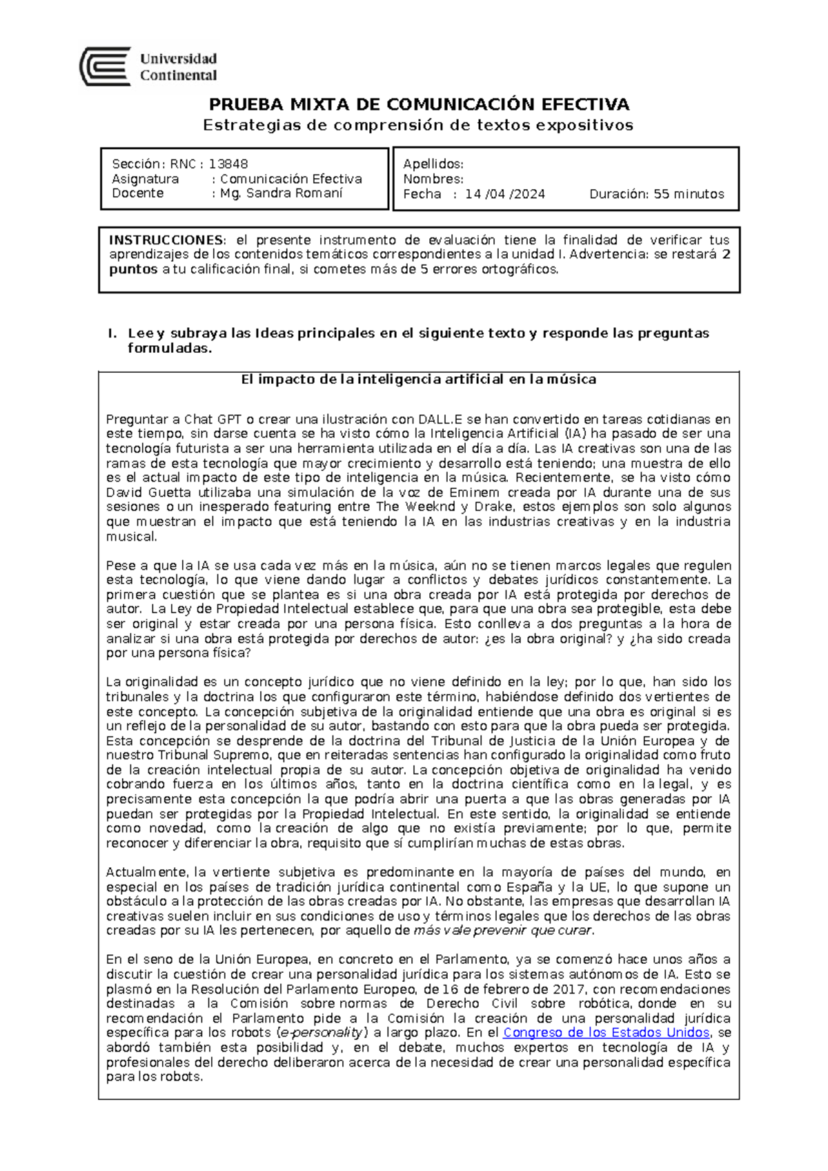 Evaluación del Consolidado 1 -Universidad Continental ( B - PRUEBA ...