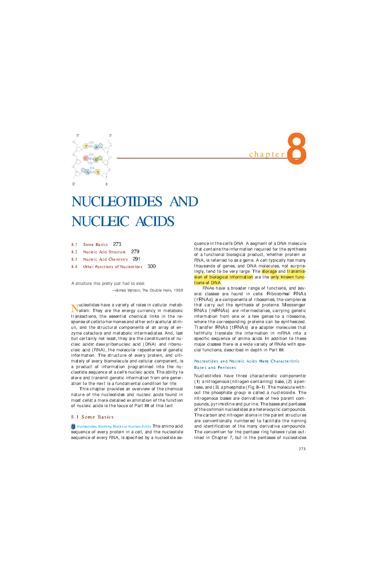 Chapter 8: Nucleotides and Nucleic Acids - Overview and Structure - Studocu
