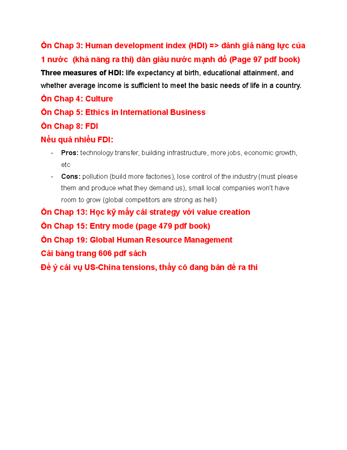 Ôn Tập Final Exam IB: Human Development, Culture, Ethics & FDI - Studocu