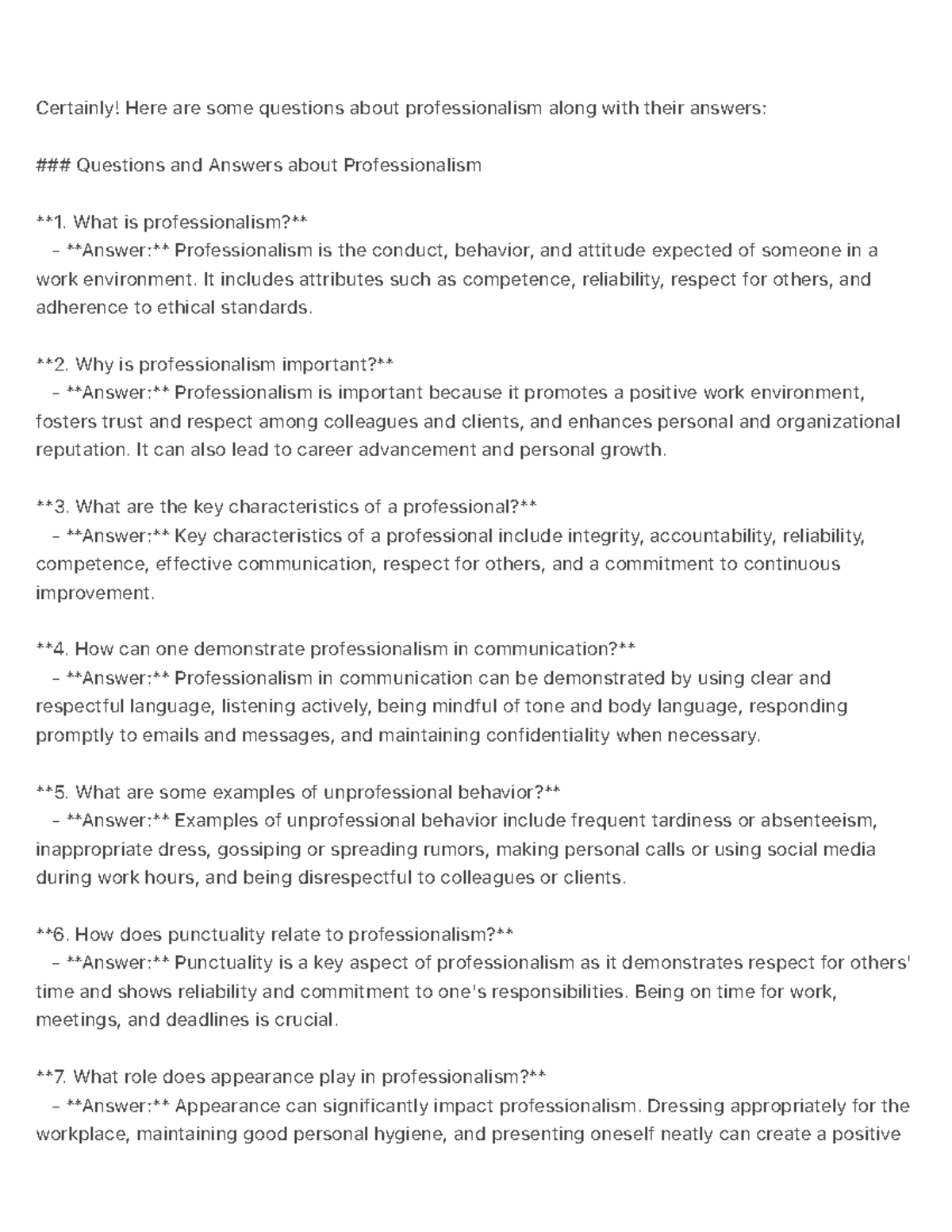 Professionalism - Workplace Scenarios - Certainly! Here are some ...