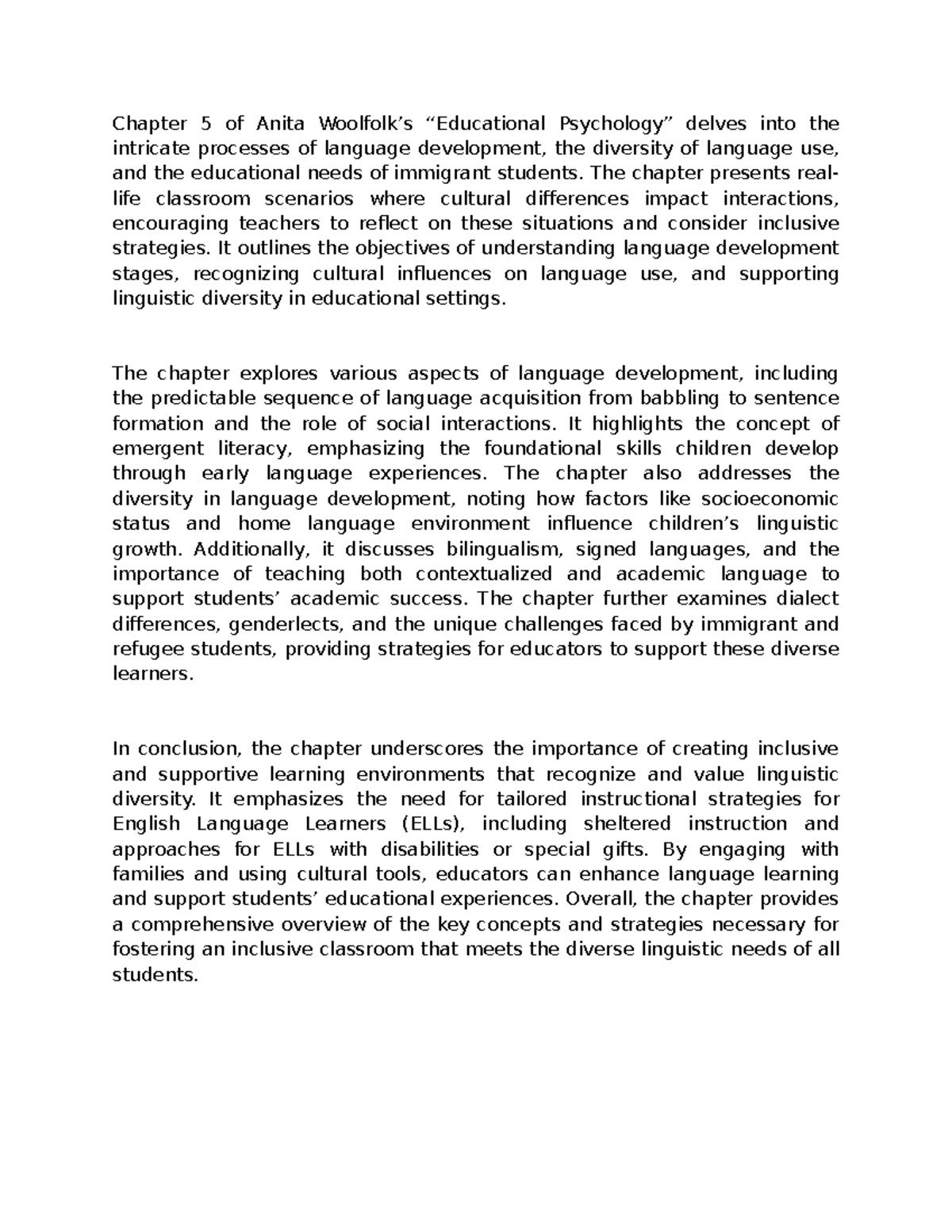 ITEP Chapter 5: Language Development and Inclusivity in Education - Studocu