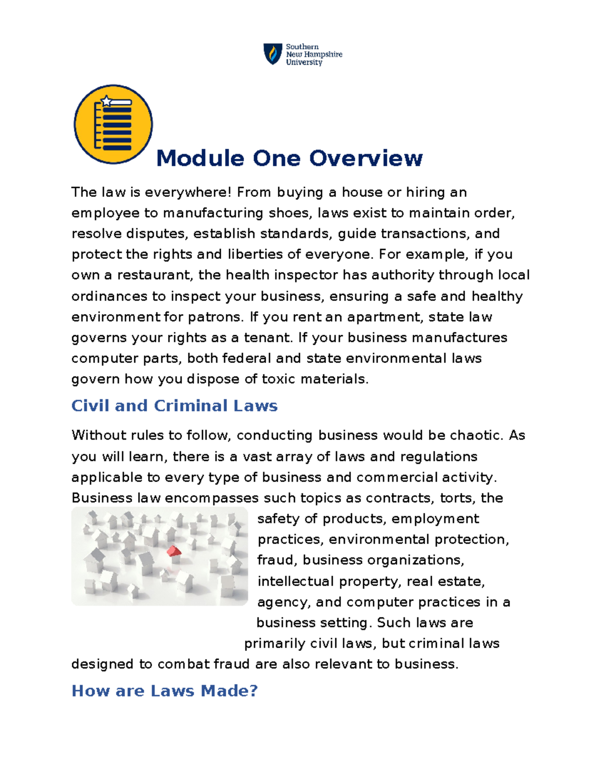 Module One Overview - journal - Module One Overview The law is ...