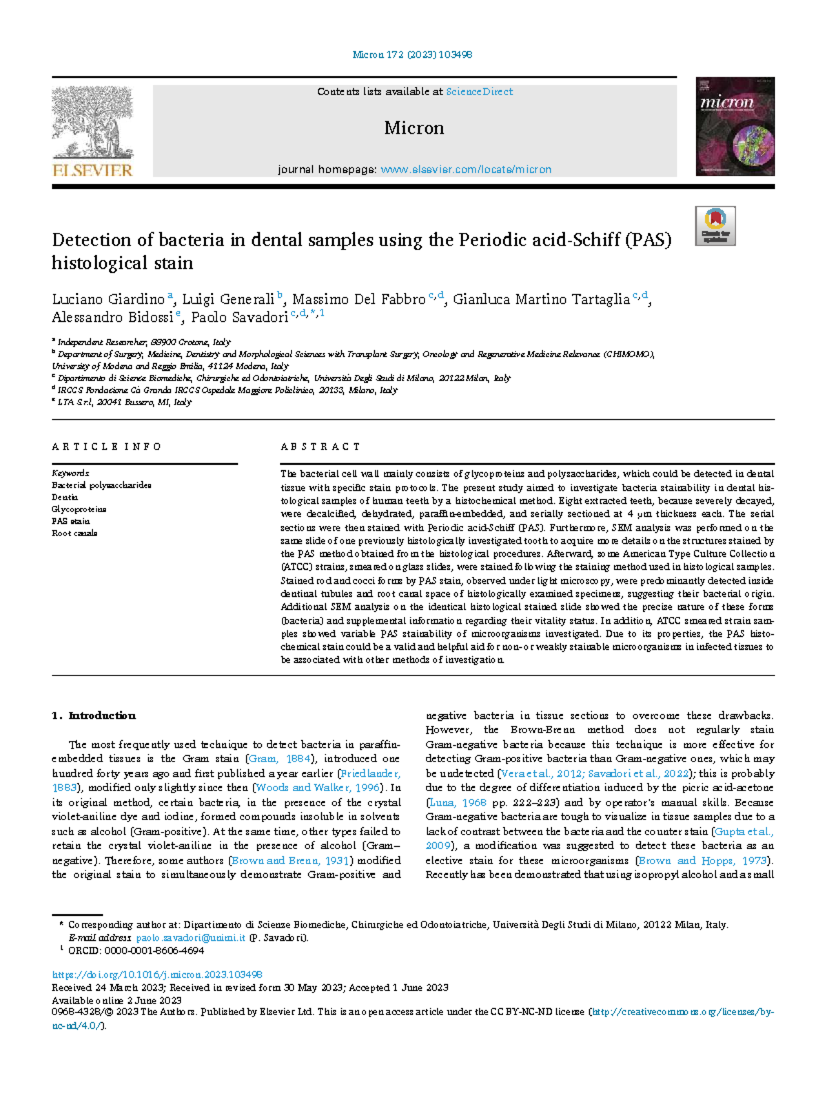 Detection of Bacteria in Dental Samples via PAS Staining (Micron 172 ...