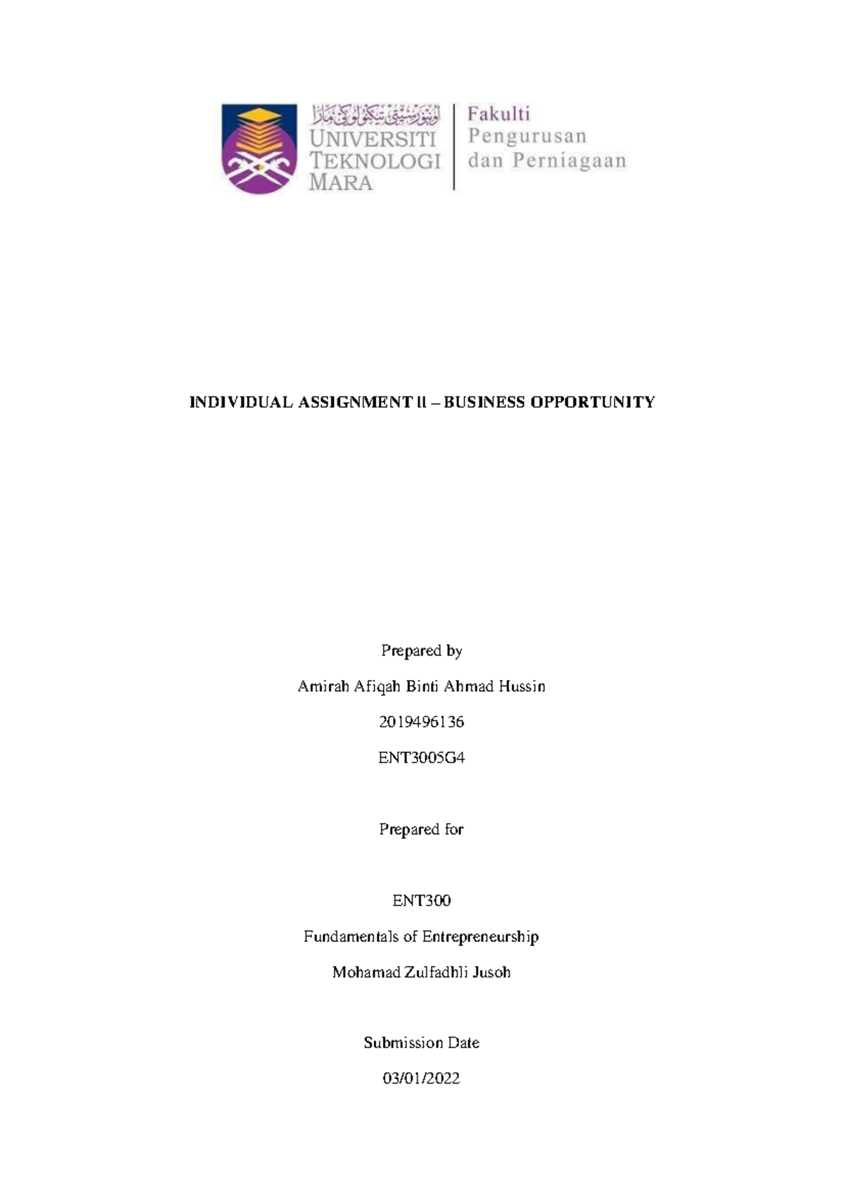 Individual Assignment ll (ENT300) - INDIVIDUAL ASSIGNMENT ll – BUSINESS ...