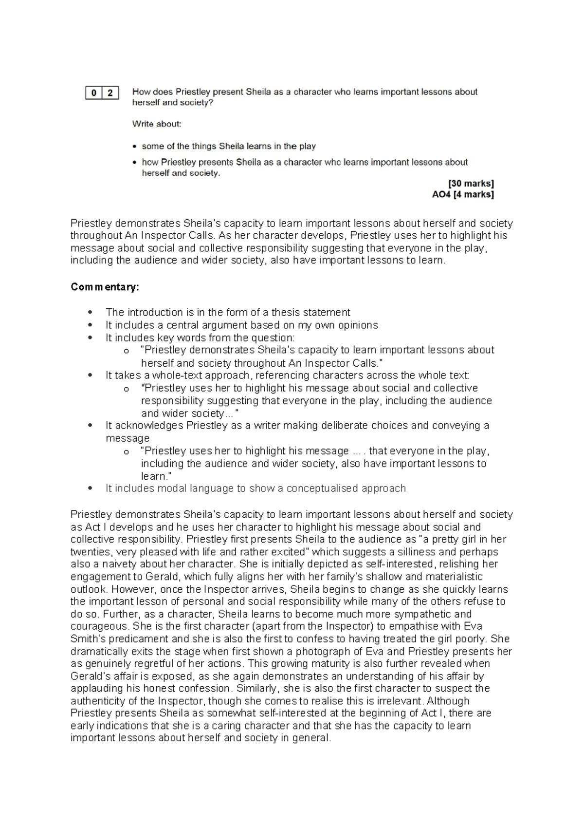 Analyzing Sheila's Growth and Responsibility in An Inspector Calls ...